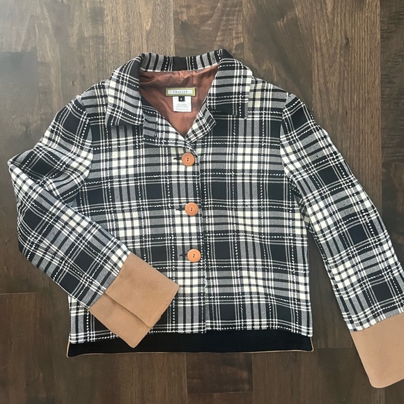 Thalian | Jackets & Coats | Thalian Plaid Black White Brown Jacket ...